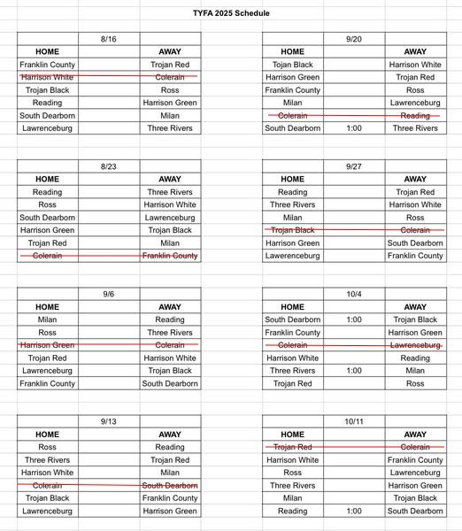 Franklin County Youth Football | 2025 TYFA Schedule Posted