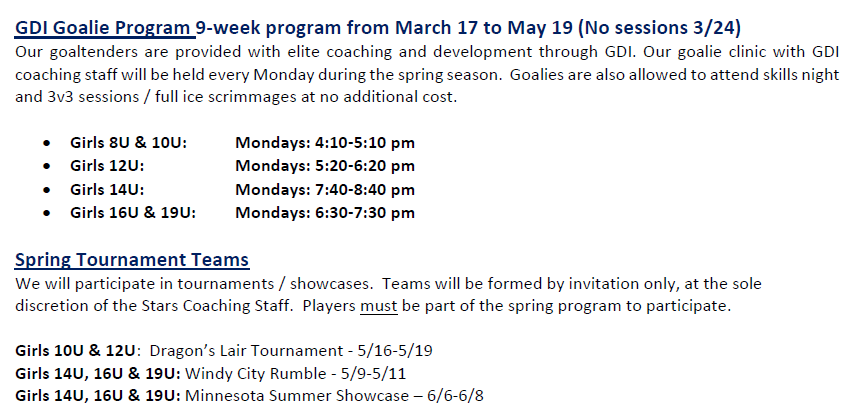 Glenview Stars Hockey Association | National Bound Girls Tryouts