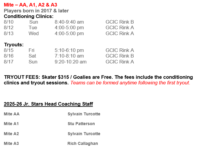 Glenview Stars Hockey Association | Jr Stars Tryout Registration