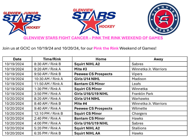 Glenview Stars Hockey Association | Pink The Rink