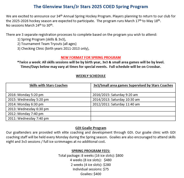 Glenview Stars Hockey Association | Stars Tryouts - Fall