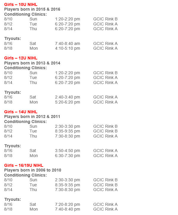 Glenview Stars Hockey Association | National Bound Girls Tryouts