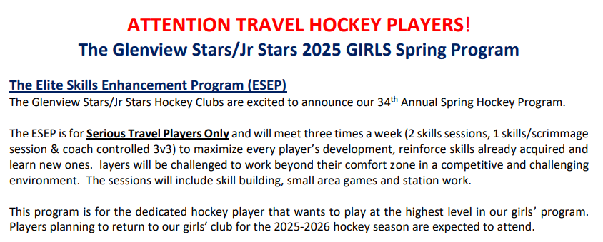 Glenview Stars Hockey Association | National Bound Girls Tryouts