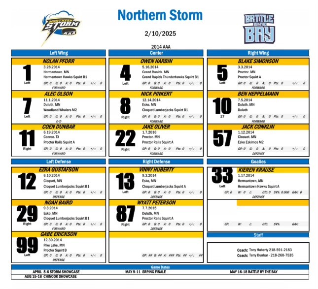 Northern Storm AAA Hockey | 2014 Storm Boys | Northern Storm Player Reg ...