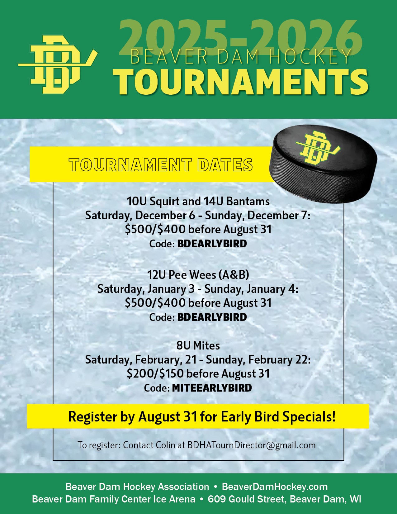 Beaver Dam Hockey Association | 2025-2026 BDHA Tournaments