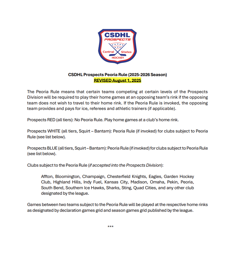 Bloomington Youth Hockey | CSDHL Prospects League Information